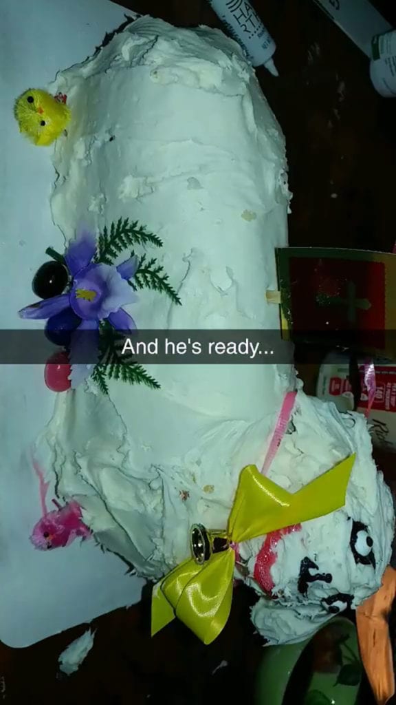 Woman tries to fix a cake she bought for Easter and failed the holiday