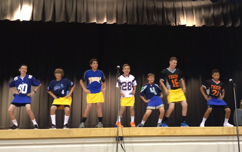 5th grade boys line up for talent show dance that won’t be forgotten