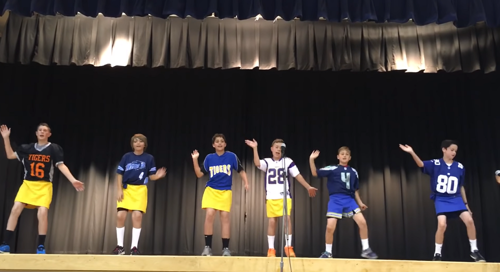 5th grade boys line up for talent show dance that won’t be forgotten