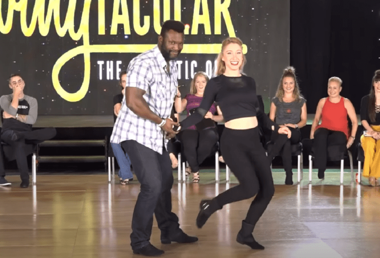 Spectacular duo makes up swing dance on the spot and the crowd loves ...