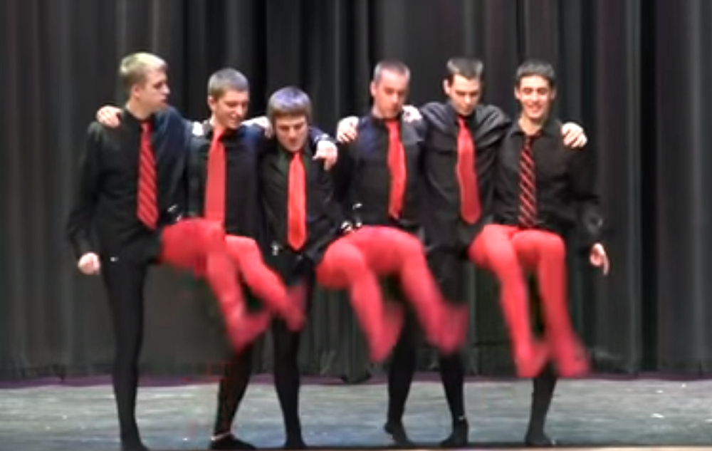Teen boys in tights pull off hilarious illusion dance