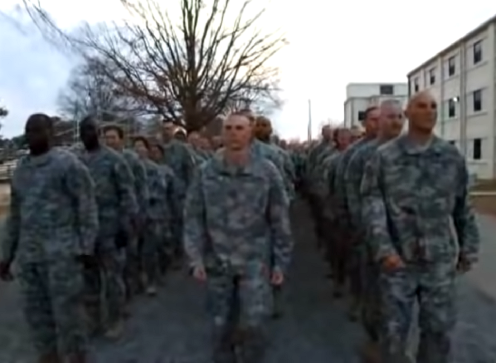 Soldiers break into hilarious line dance during drill