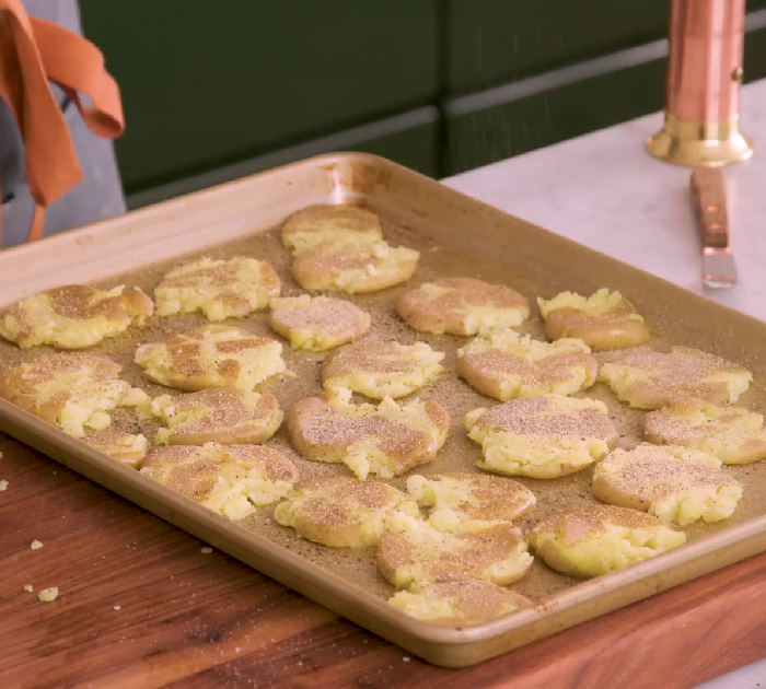 These smashed potatoes are crispy on the outside and creamy on the inside