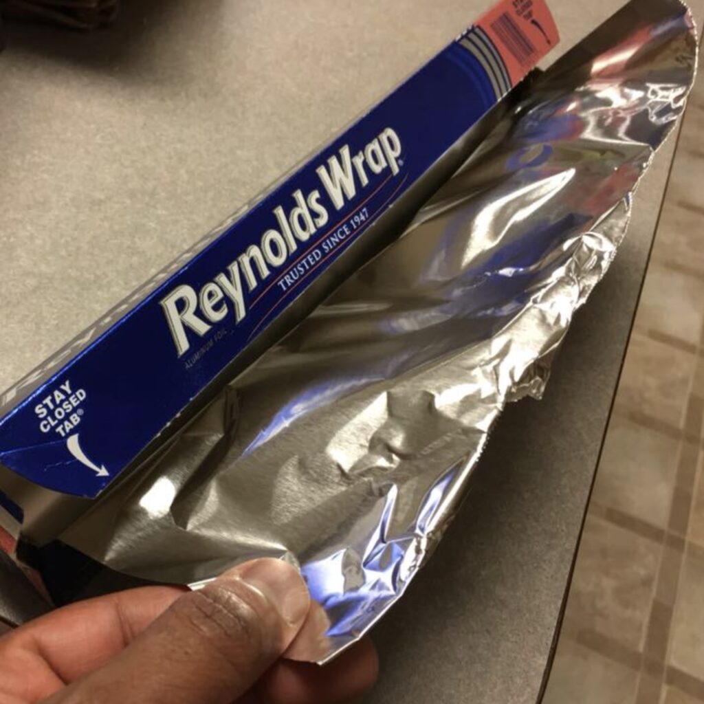 There’s one side of aluminum foil that shines more than the other. Here ...