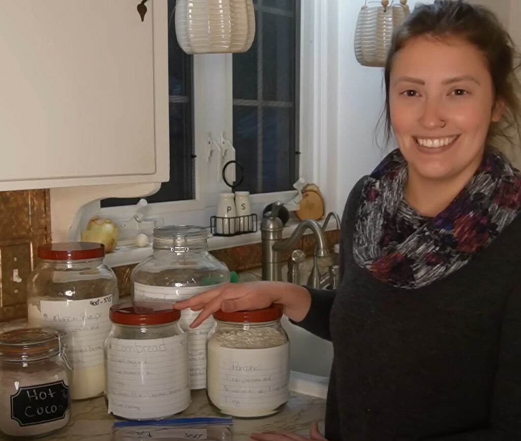 Young homemaker shows how she makes homemade baking mixes for 5 popular ...